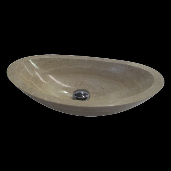 Solid Sink out of Roman Travertin, polished finish. New